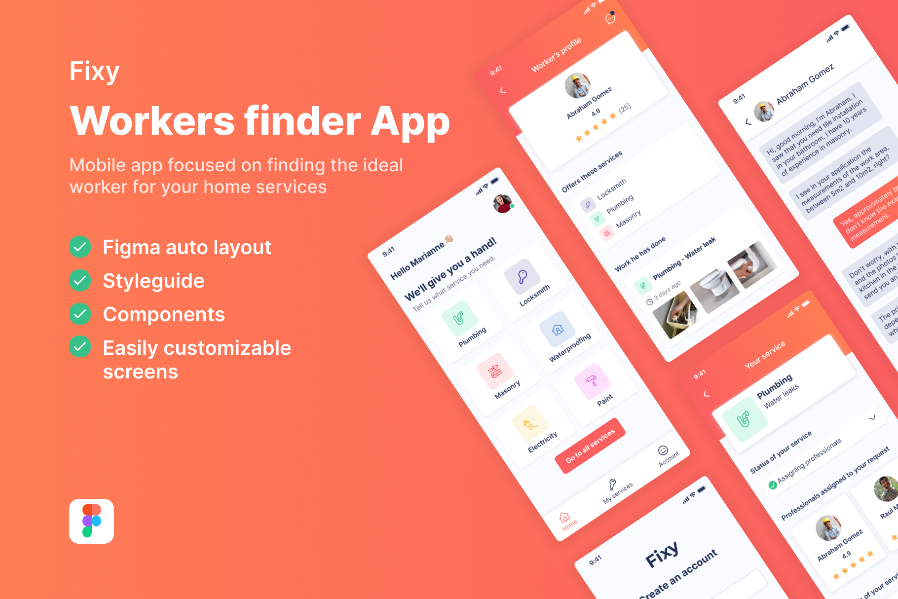 Workers finder app design, figma, an UI Kit Template by Dany Cortes