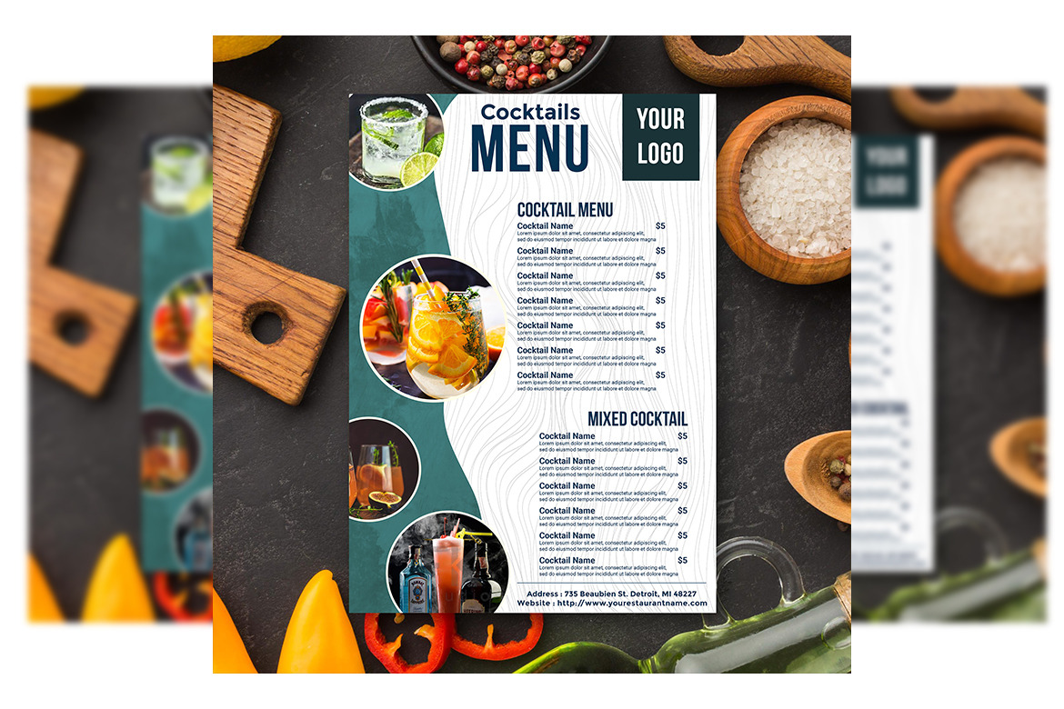 Cocktails flyer menu, a Flyer Template by imadeDesign