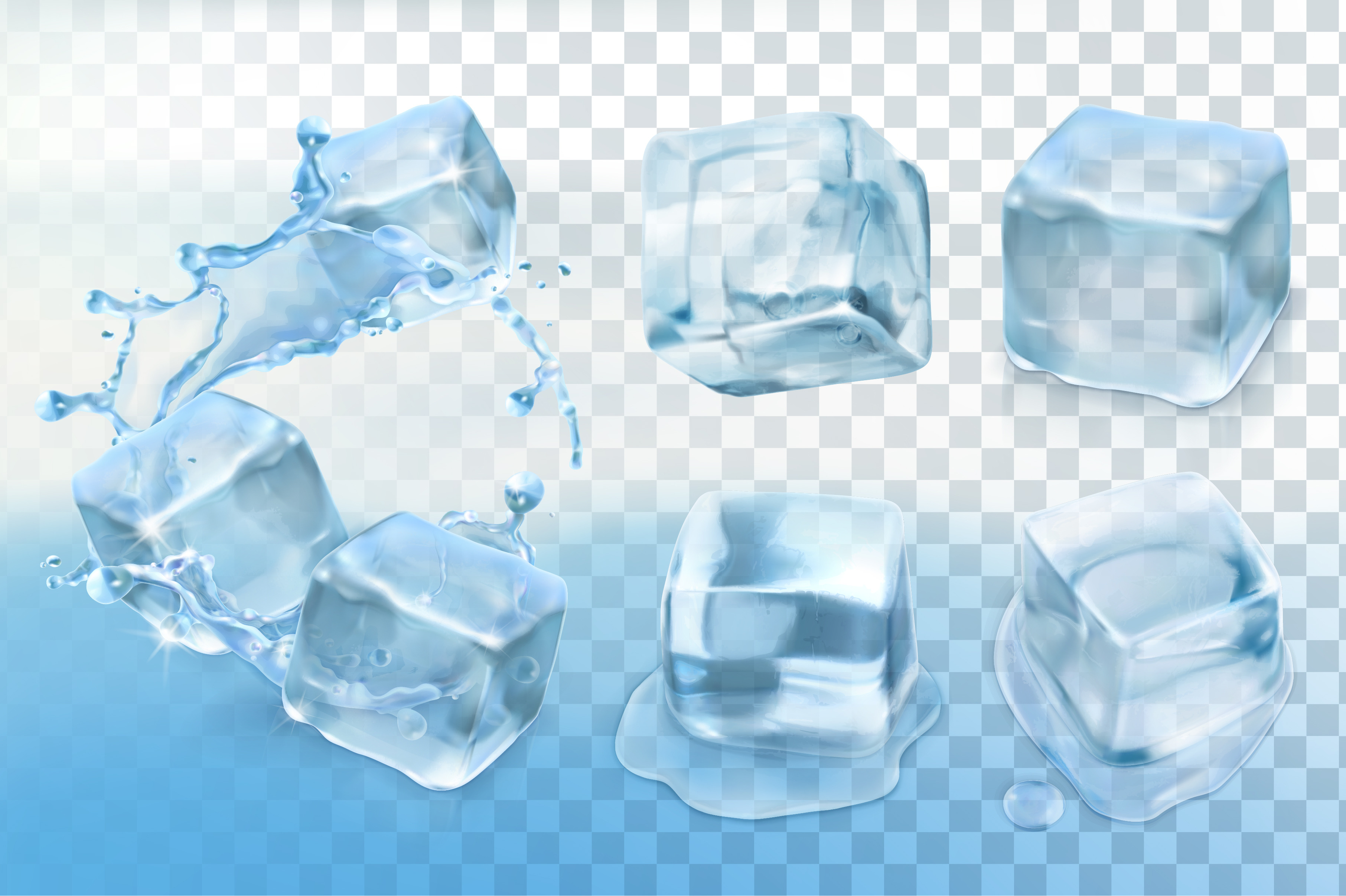 Ice cubes with splash, vector icons, a Solid Icon by Allevinatis Studio