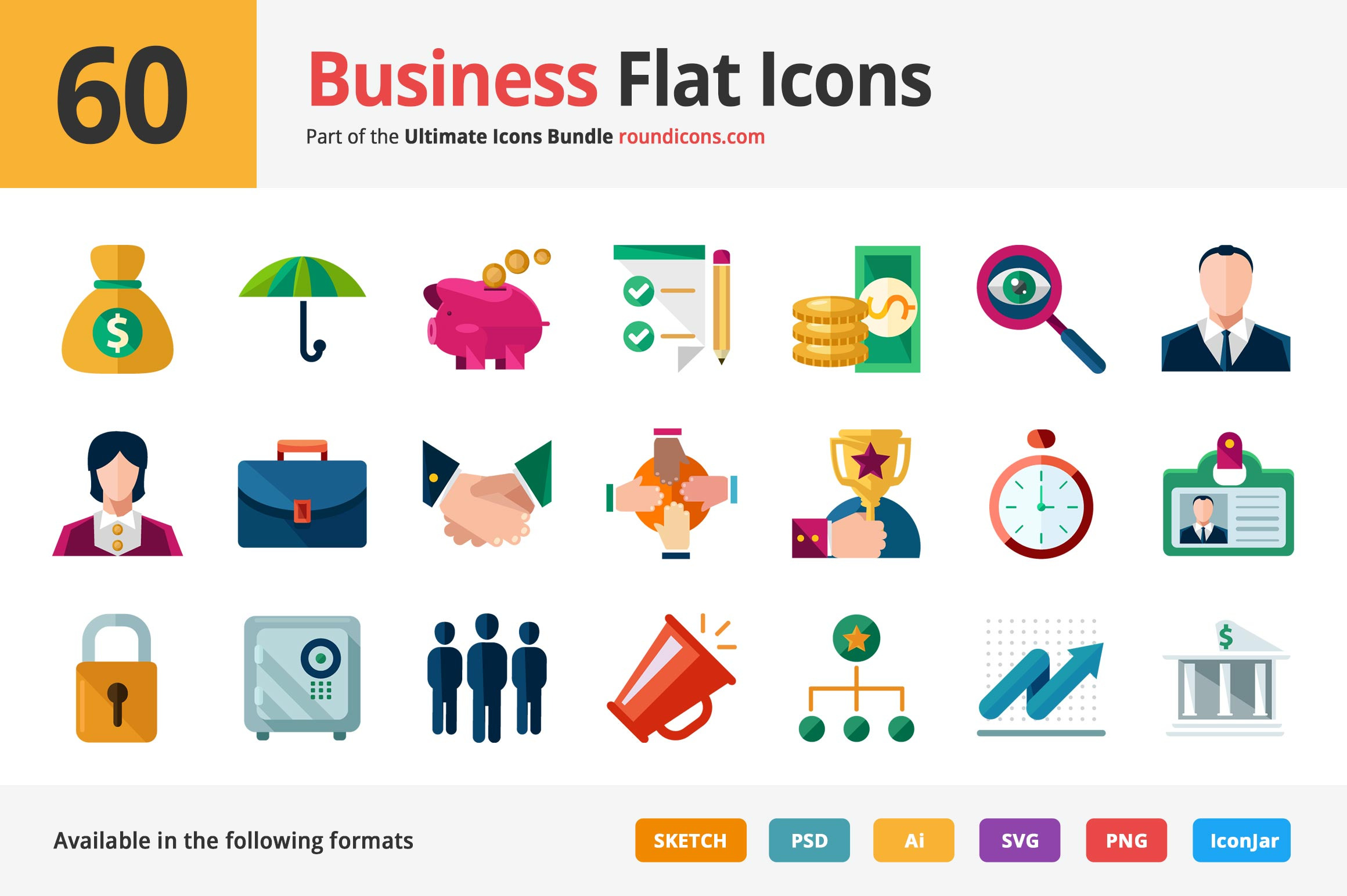 60 Business Flat Icons, an Icon by Vectopus.com