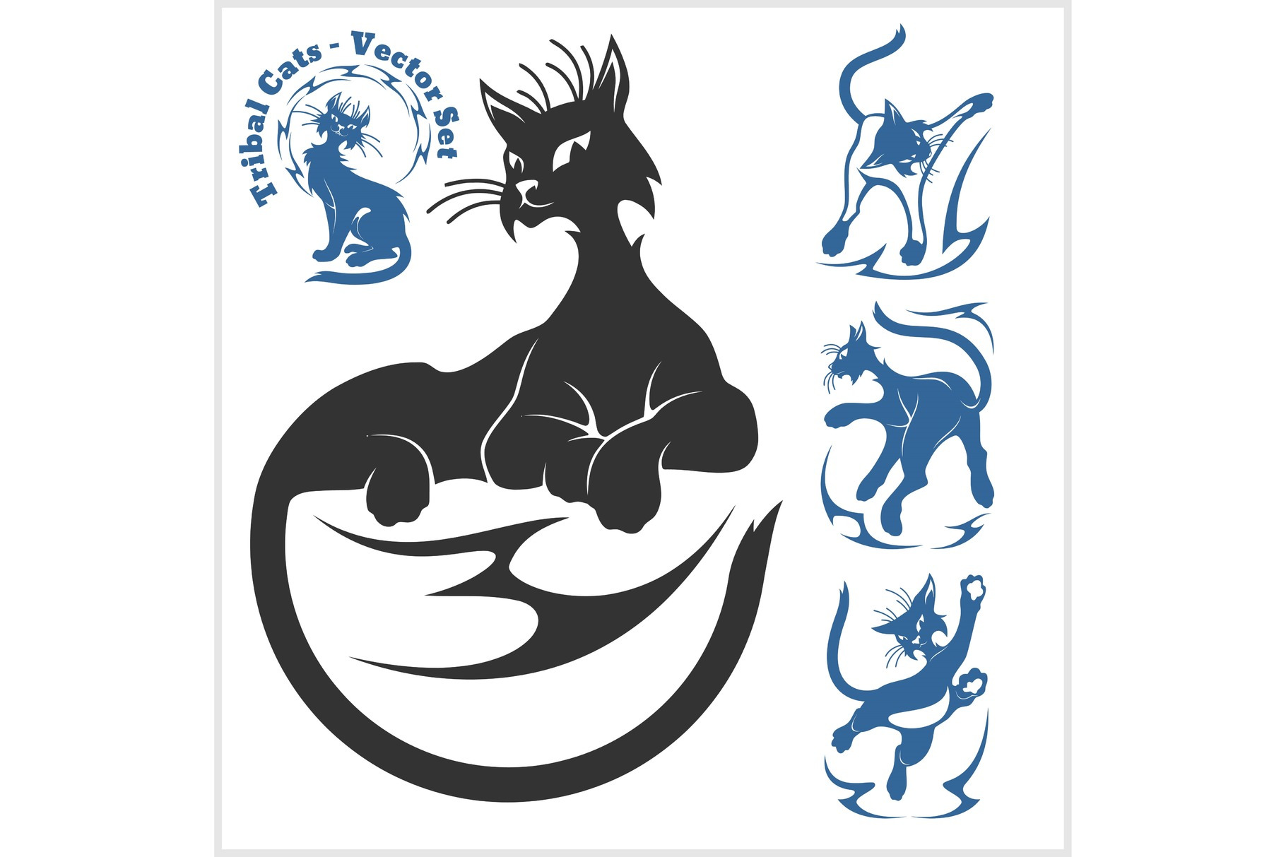 Tribal Cats for Tattoo - vector set., an Animal Illustration by Digital ...