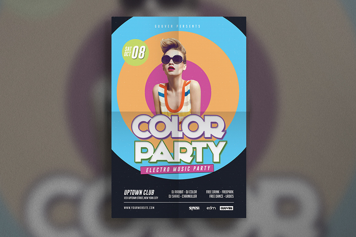 Retro Electro Color DJ Party, a Flyer Template by Guuver