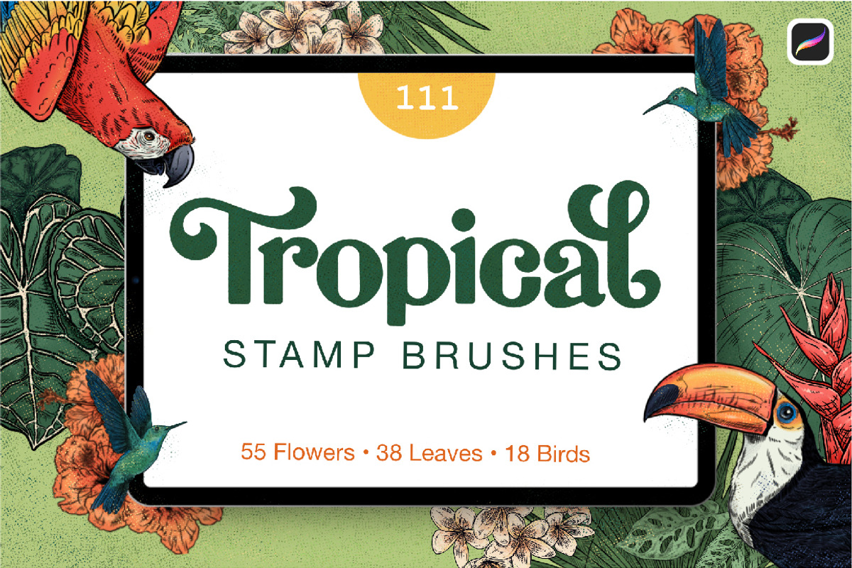 Tropical Stamp Brushes for Procreate, a Brush Add-On by Riveros ...