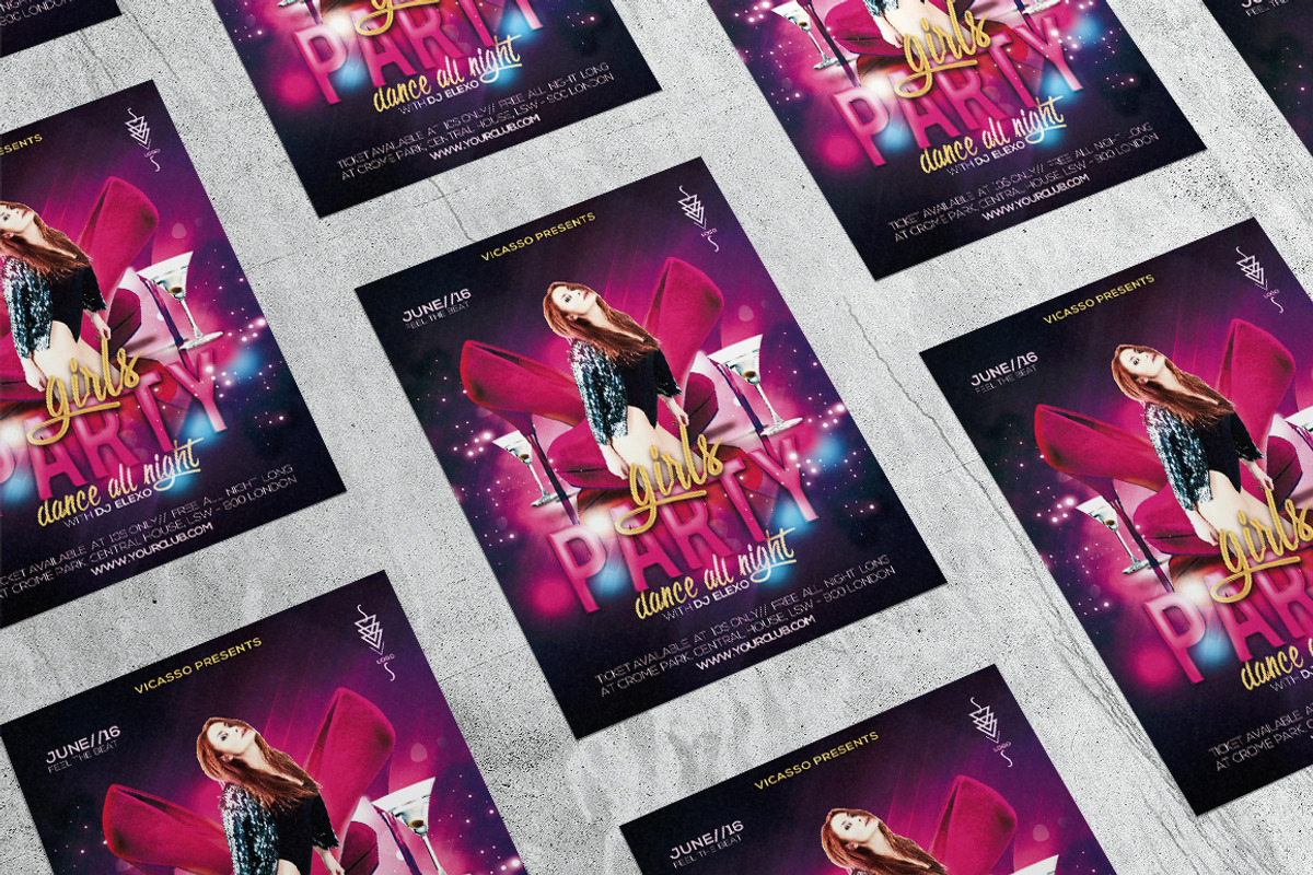 Girls Party 1, a Flyer Template by What a Story | Creative Market