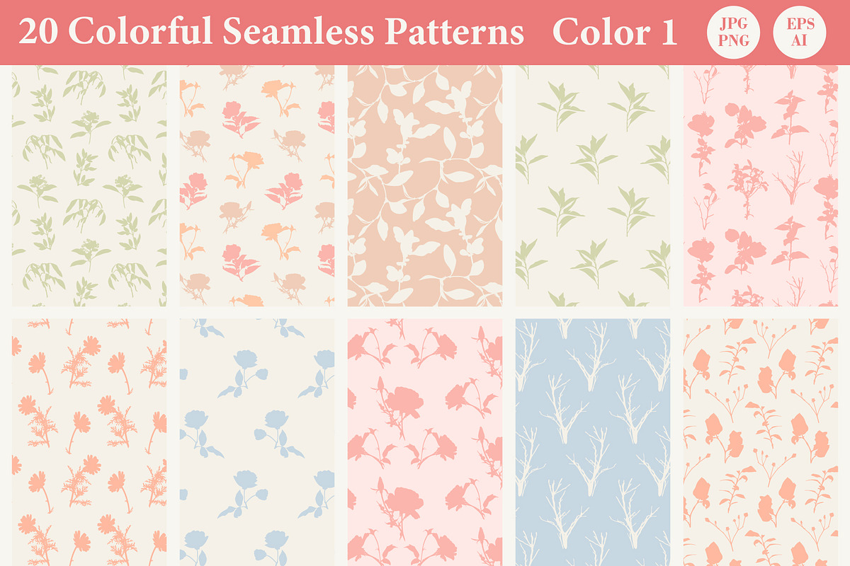 Spring Subtle Floral Vector Patterns, a Pattern Graphic by Katrinelly