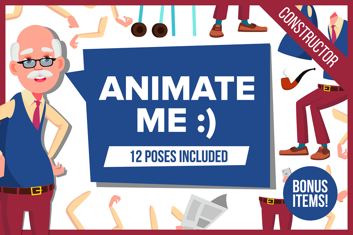 Old Man Animation Vector Set, a Person Illustration by pikepicture