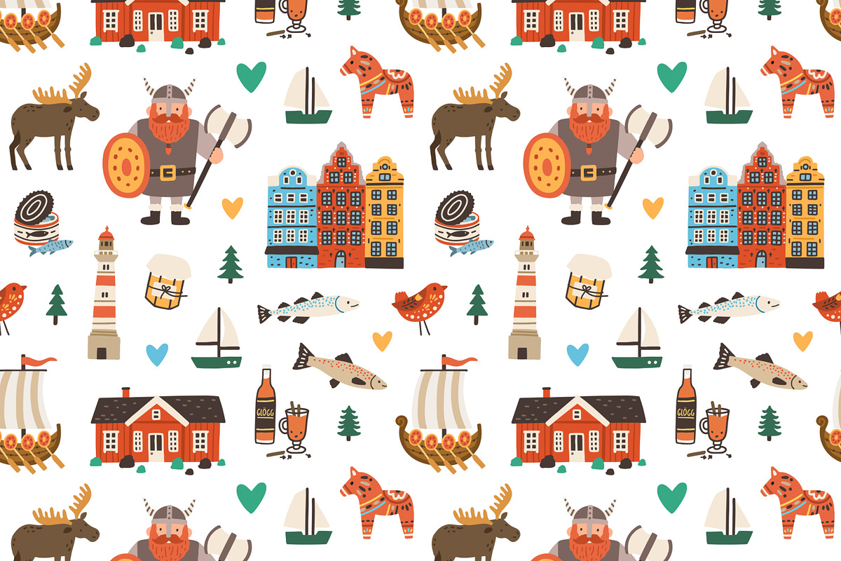 Swedish symbols seamless patterns, a Pattern Graphic by Good Studio ...