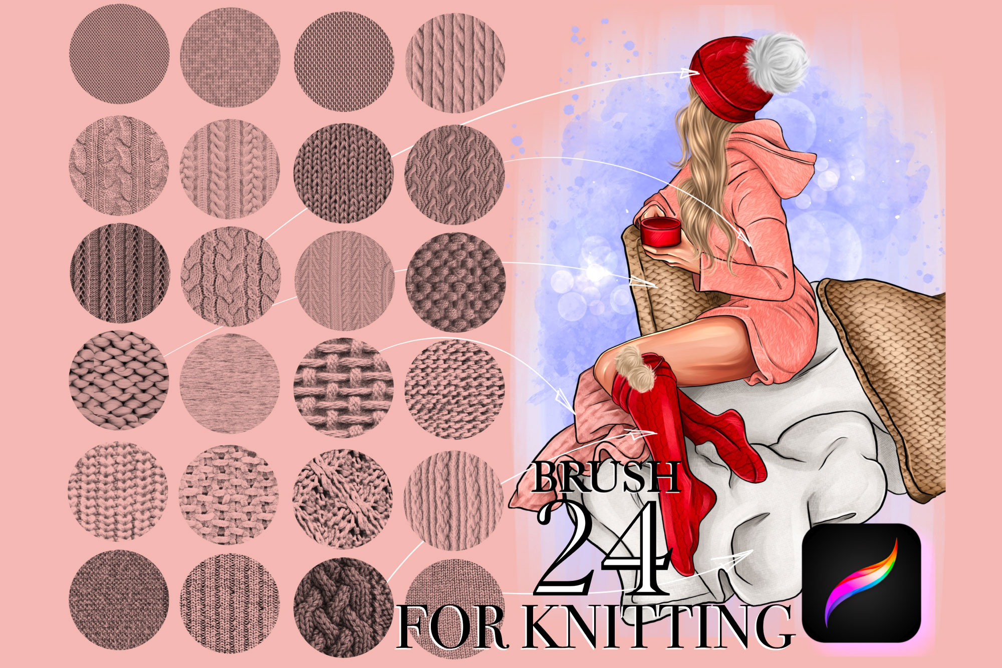Procreate Knitted Texture Brushes, a Brush Add-On by Elenbushe