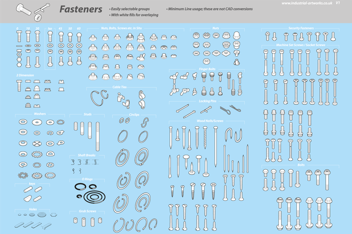 Isometric Fasteners, an Illustration by Industrial Artworks