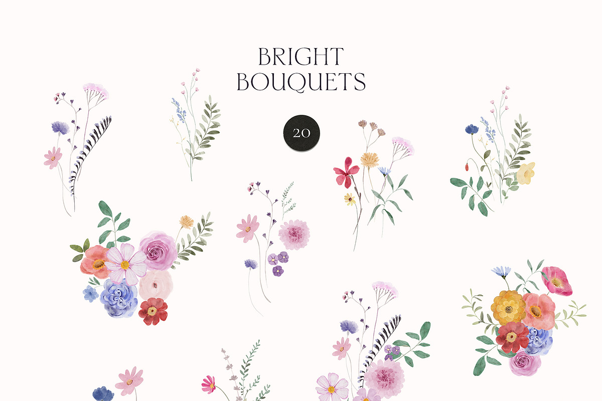 Bright Watercolor Wildflowers