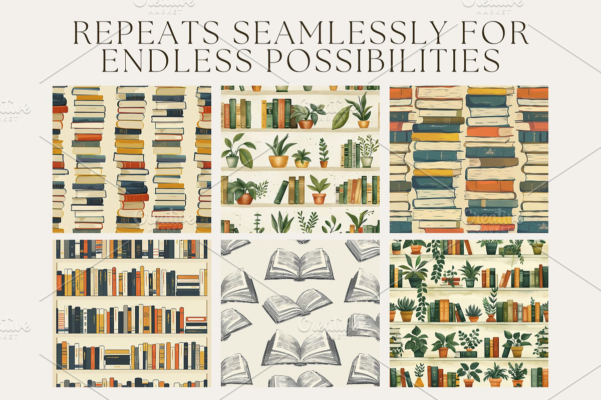 8 Bookish Seamless Patterns, a Pattern Graphic by Inknfolly