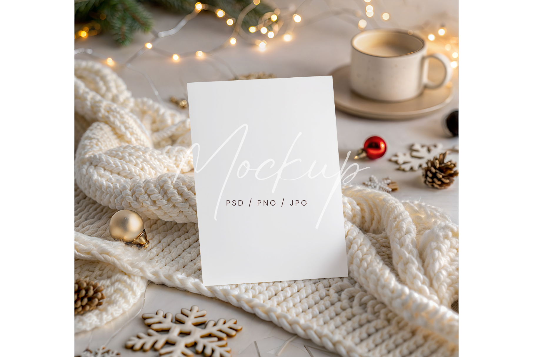 Winter Vertical Card Mockup Coffee, a Product Mockup by TatiMockup