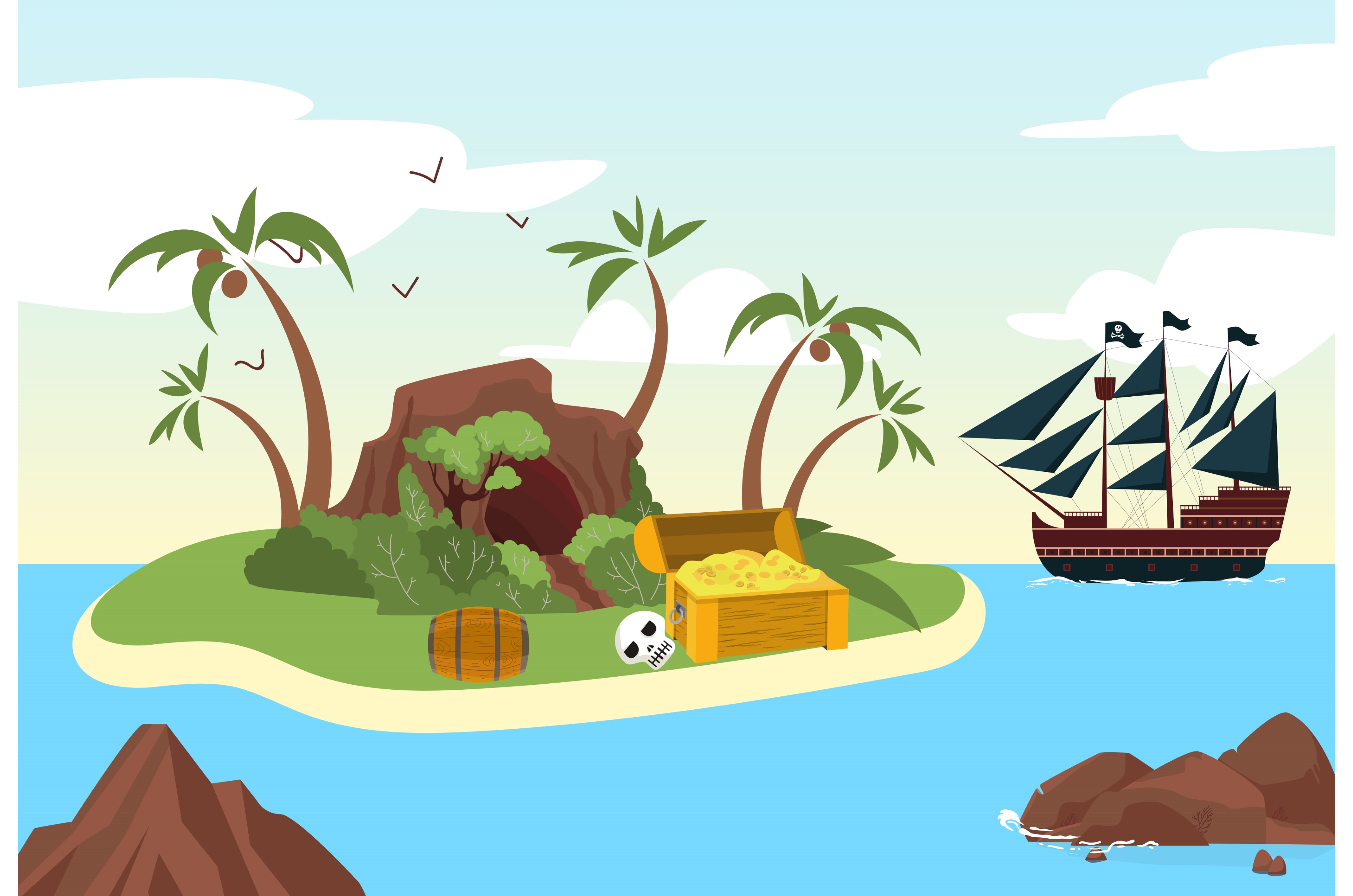 Lonely pirate harbour ocean sea | Illustrations ~ Creative Market