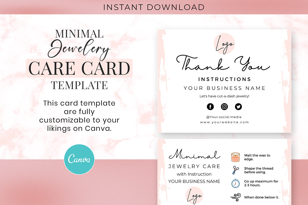 Editable Jewelry Care Card Template