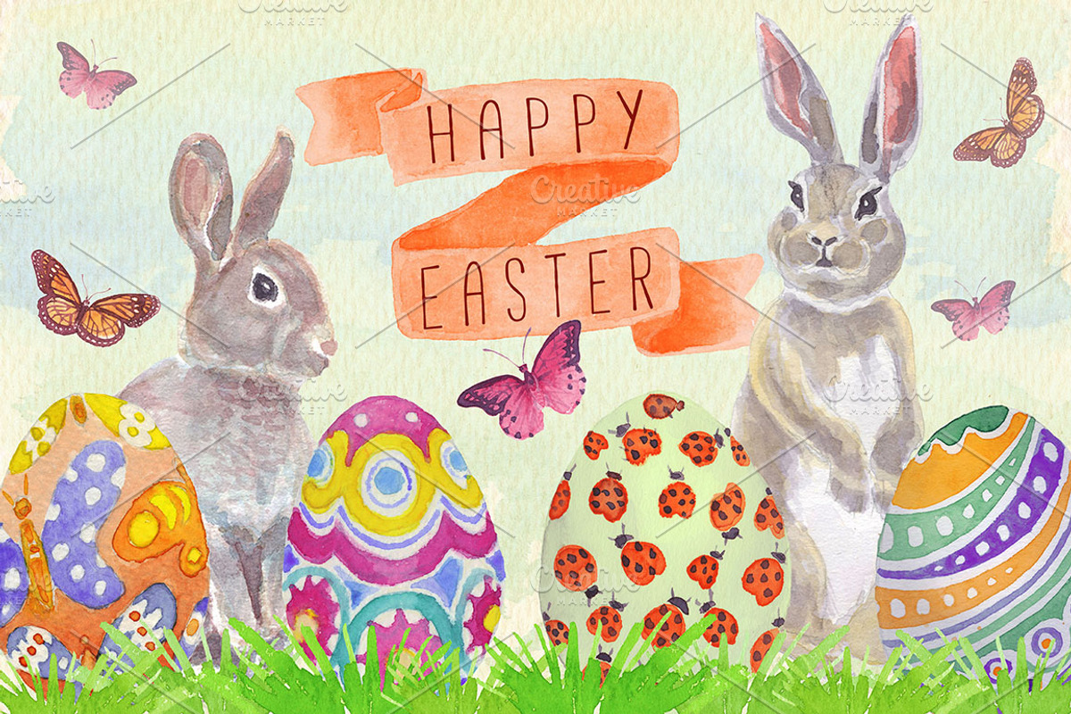 Watercolor easter clipart set, an Illustration by Art & Things