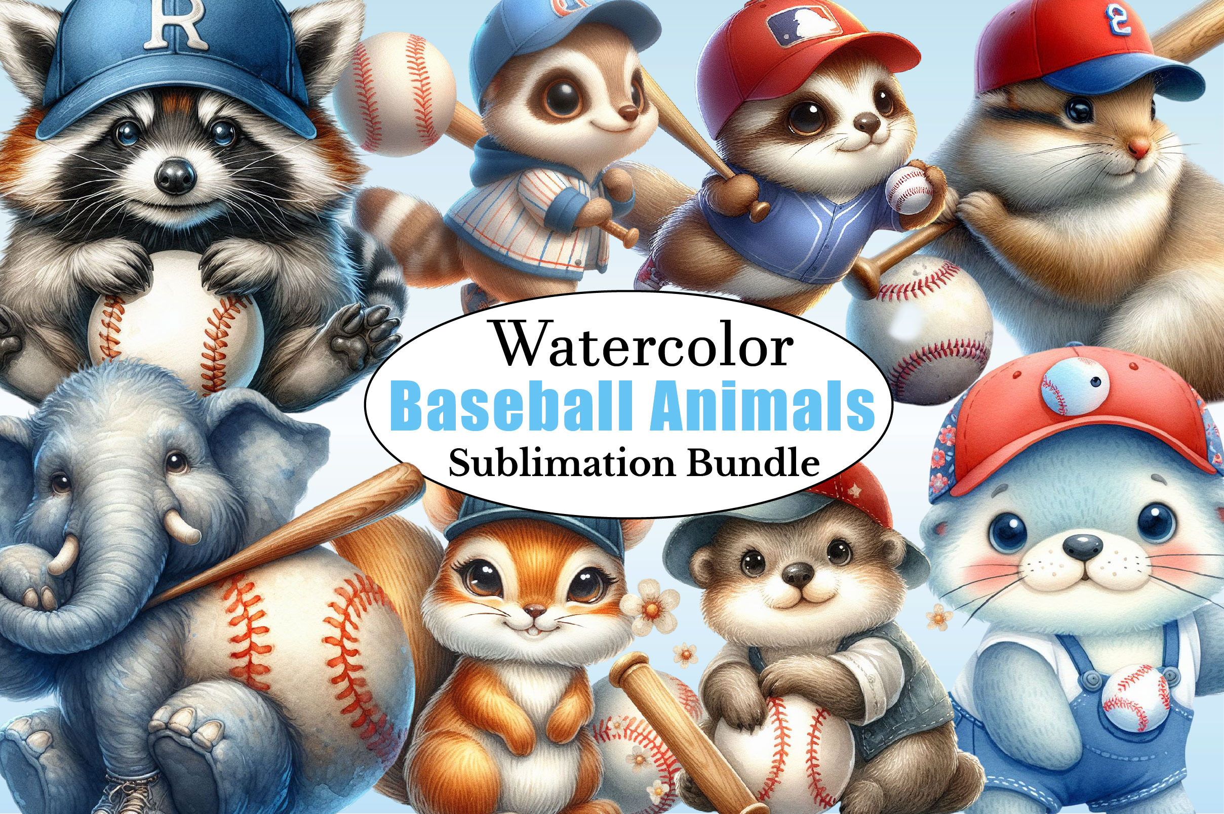 Watercolor Baseball Animals PNG, a Graphic by CitraGraphics