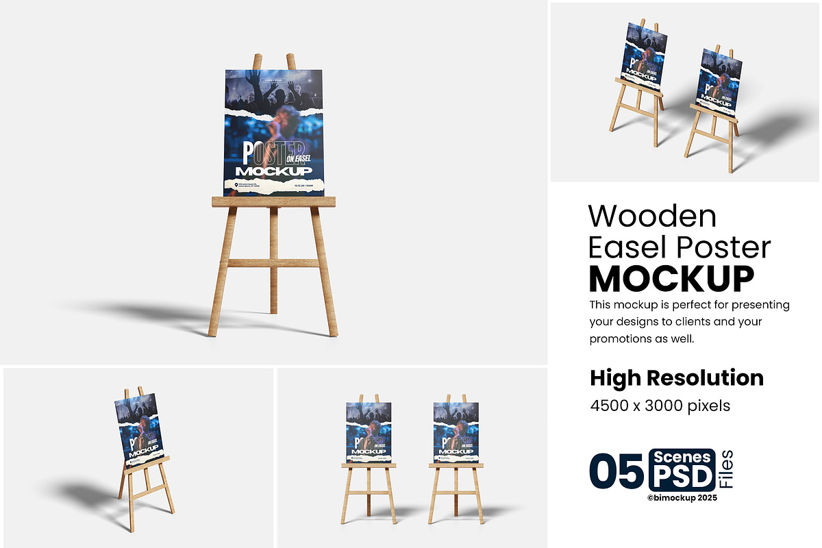 Wooden Easel Poster Mockup, an Advertising Mockup by bimockup