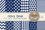 Navy Blue Digital Papers, a Pattern Graphic by JennyL Designs