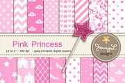 Pink Princess Digital Papers, a Pattern Graphic by JennyL Designs