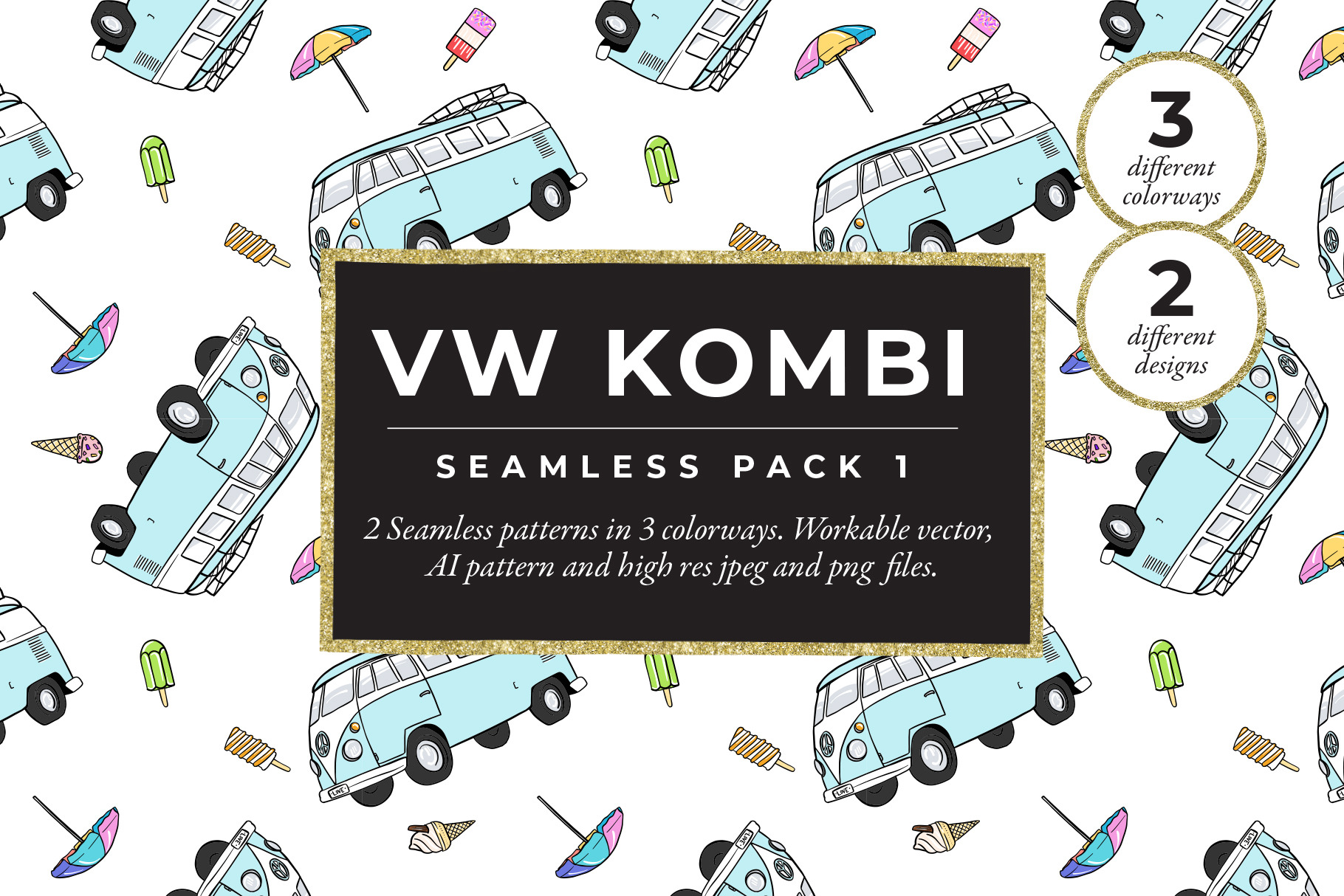 VW Kombi Seamless Pattern Pack, a Pattern Graphic by Colour Cult