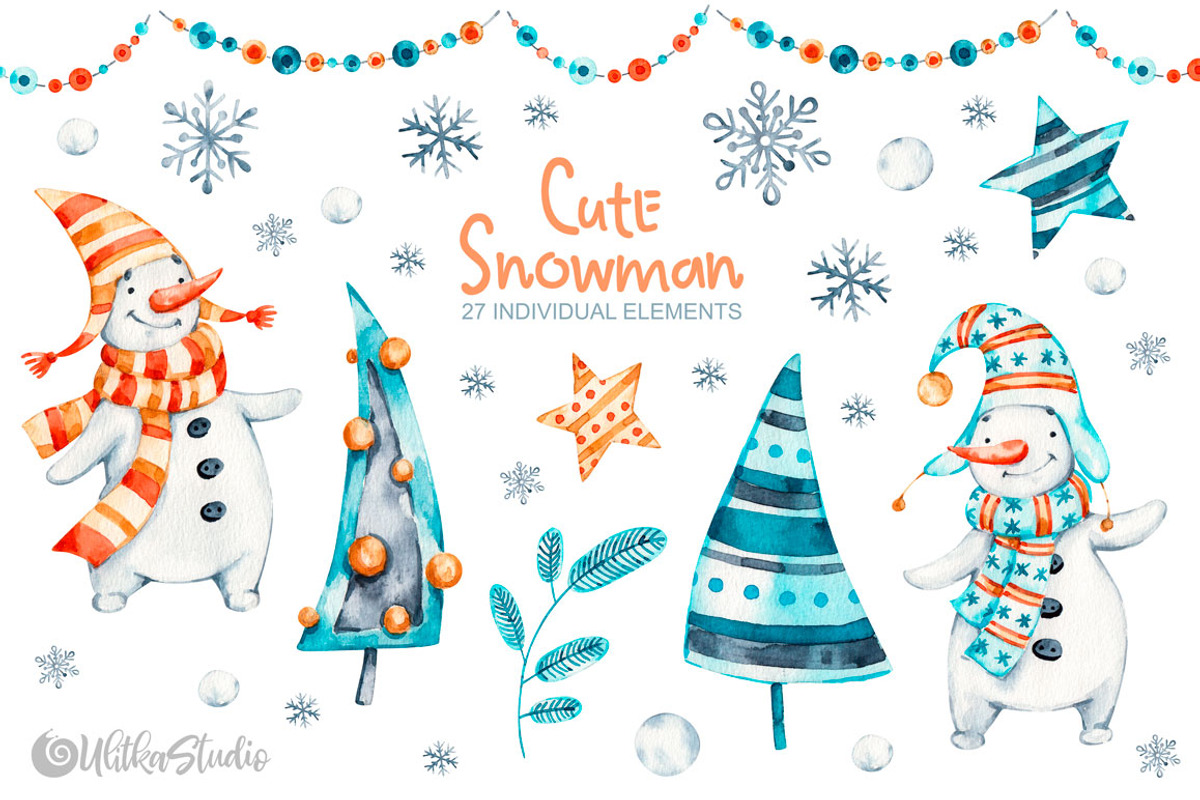 Cute Snowman. Christmas clipart, a Decorative Illustration by ...