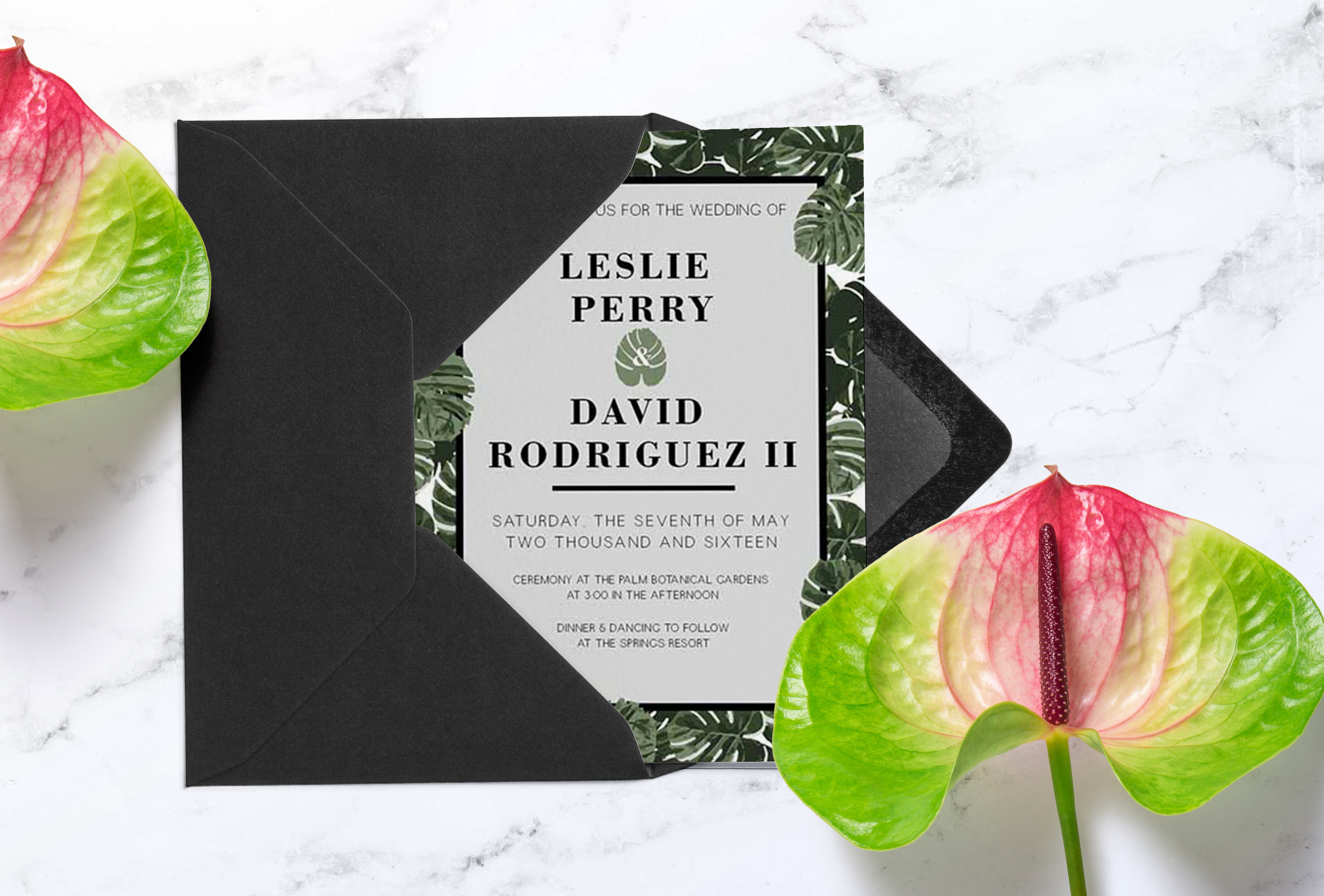 Tropical Monstera Invitation, an Invitation Template by Katie Rose Studios