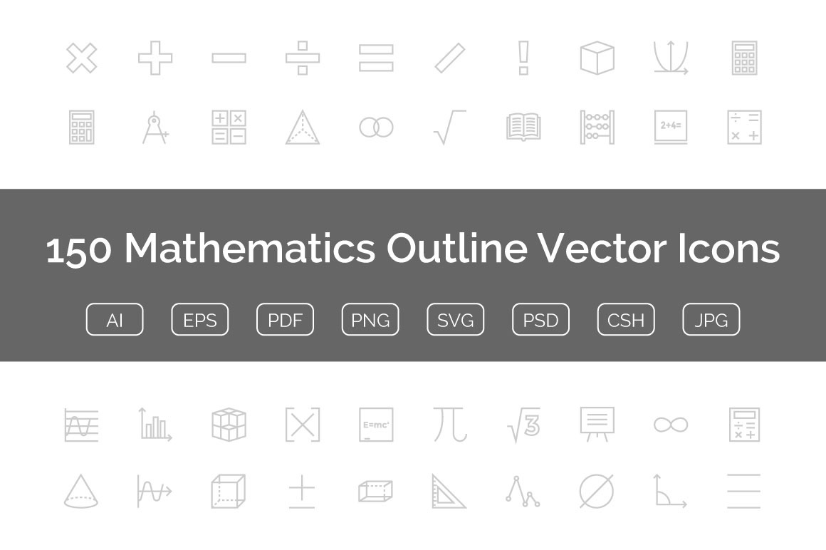 150 Mathematics Outline Vector Icons, an Outline Icon by Creative Stall