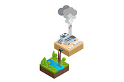 Isometric Pollution of the environment concept. The plant pours dirty ...