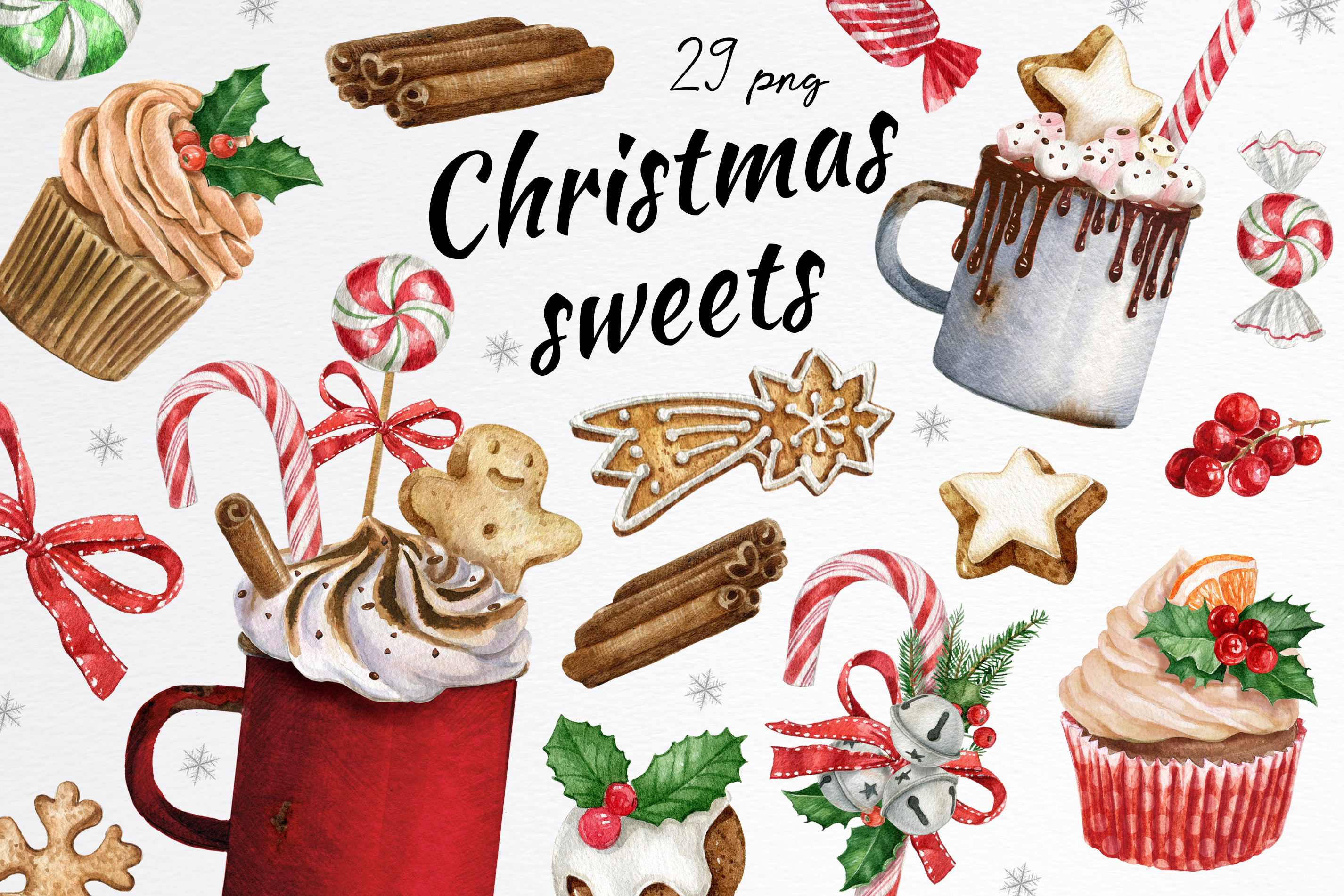 Watercolor Christmas sweets clipart