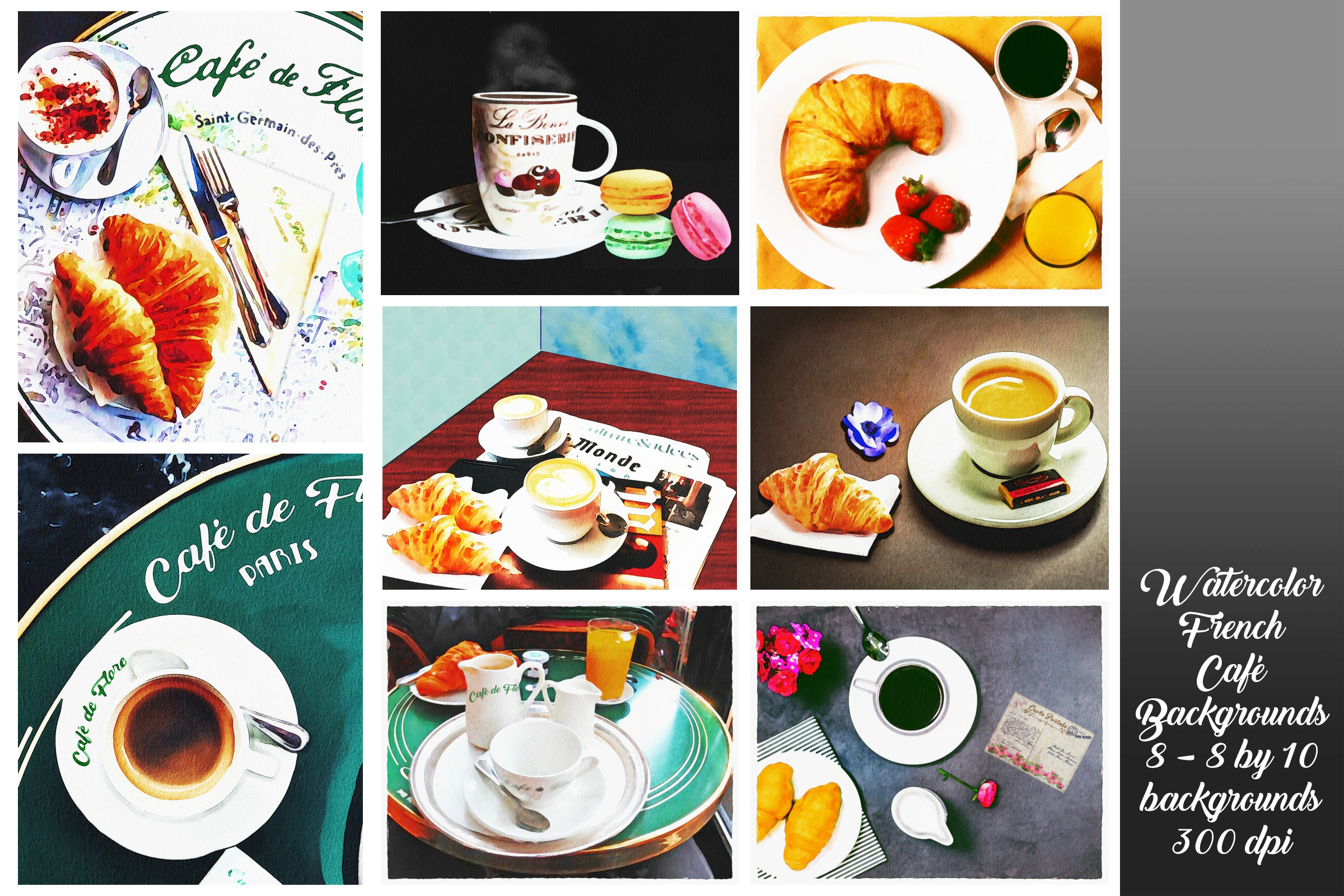 French Café Watercolor Backgrounds, a Texture Graphic by ...