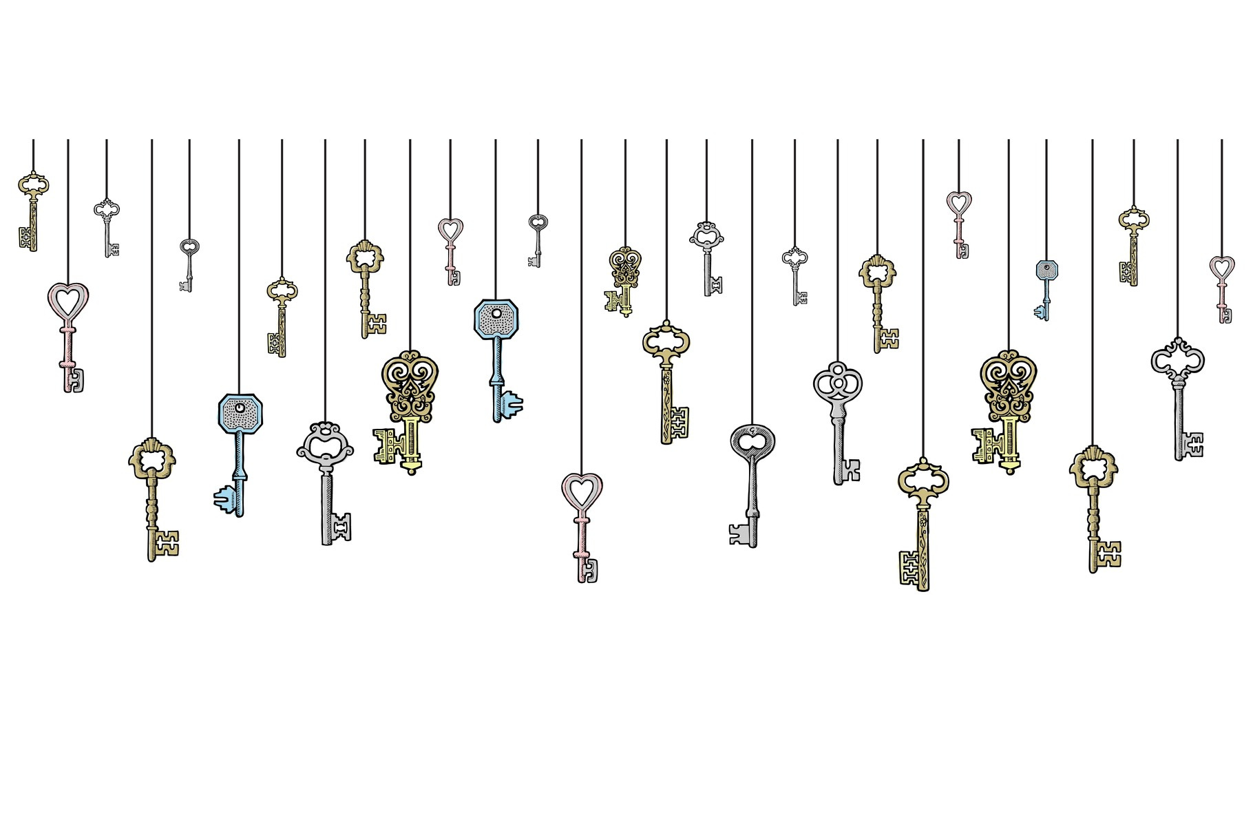 Collection of vintage keys in sketch, a Decorative Illustration by ...