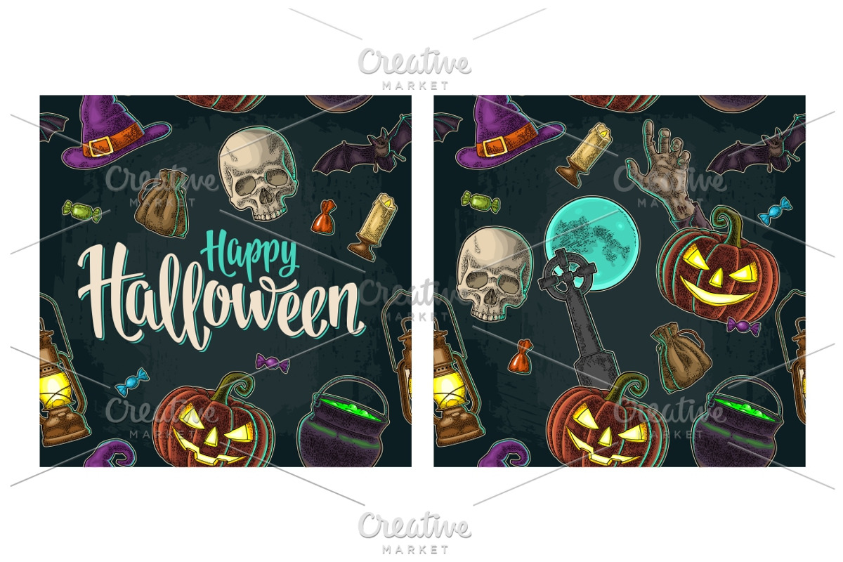 Halloween bundle engraving, poster, an Illustration by MoreVector