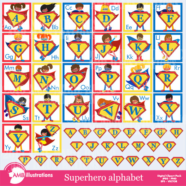 Superhero Alphabet Clipart AMB-496, an Illustration by AMBillustrations