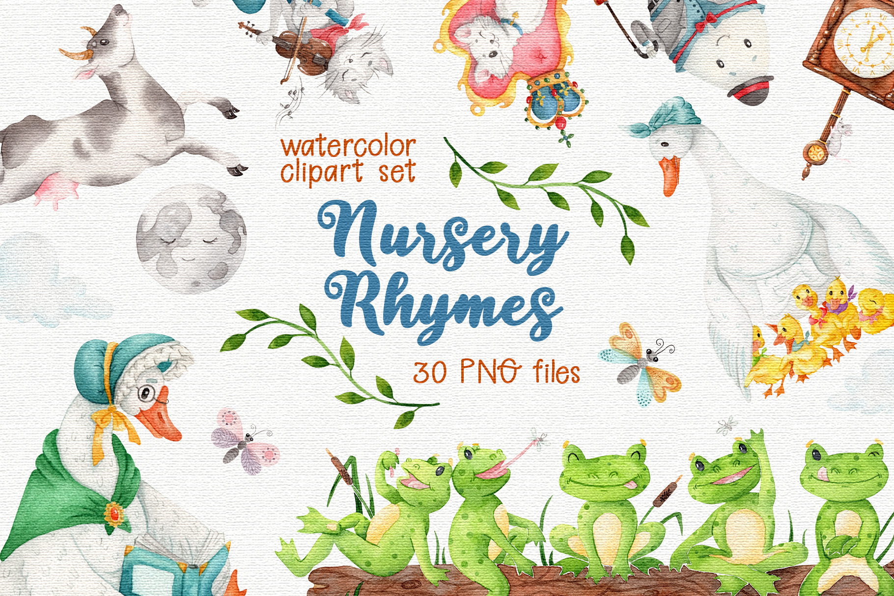 Nursery rhymes watercolor clipart, an Object Graphic by Trinibis