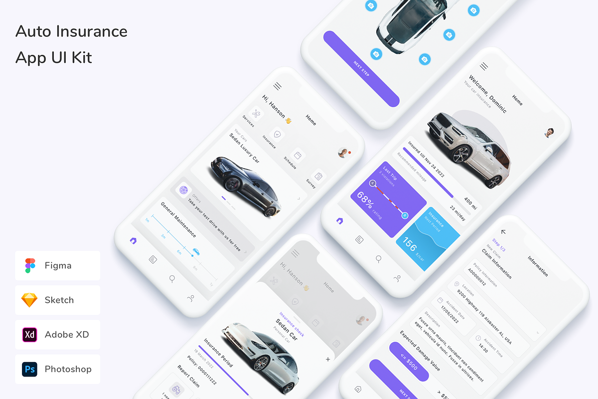 Auto Insurance App UI Kit, an UI Kit Template by Betush | Creative Market