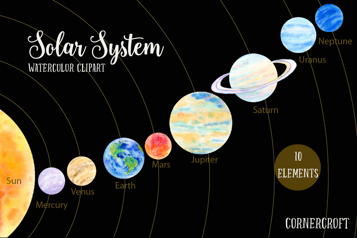 Watercolor Clipart Solar System, an Illustration by Corner Croft