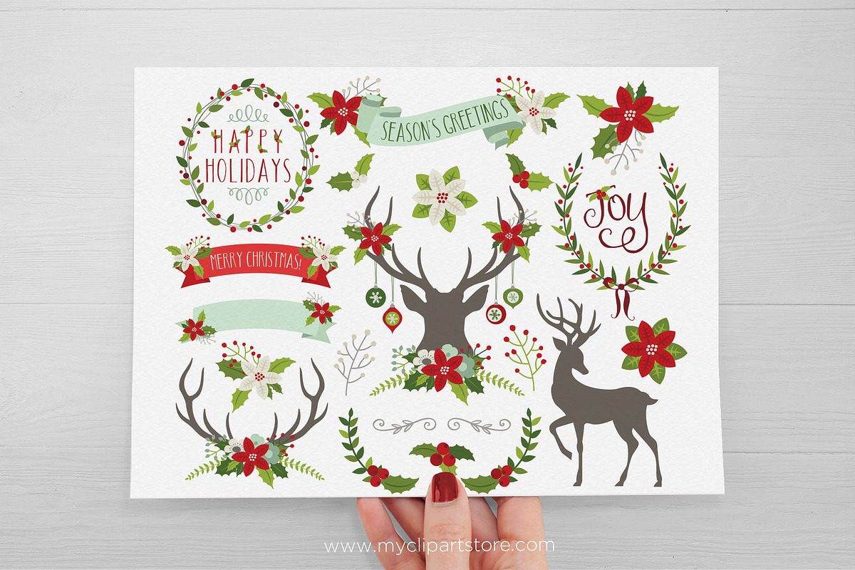 Christmas Reindeer Clipart + SVG, a Seasonal Illustration by ...