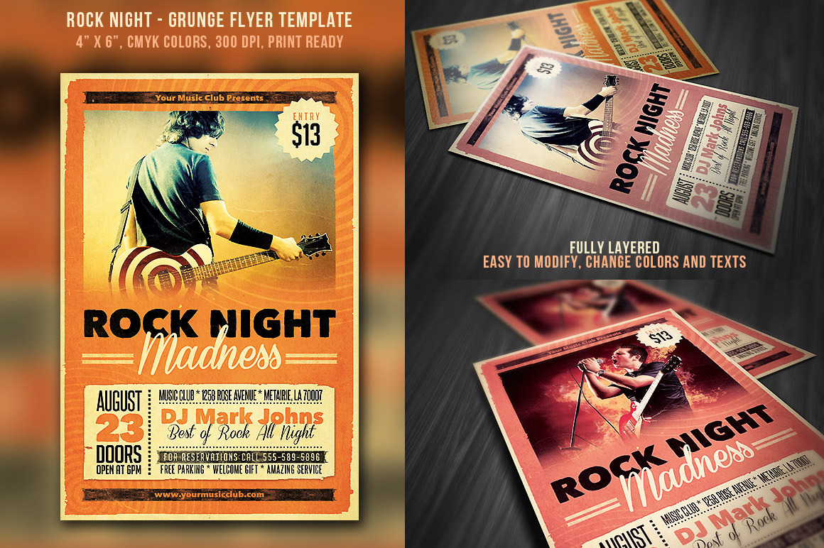 Rock Night Grunge Flyer, a Flyer Template by JumboDesign