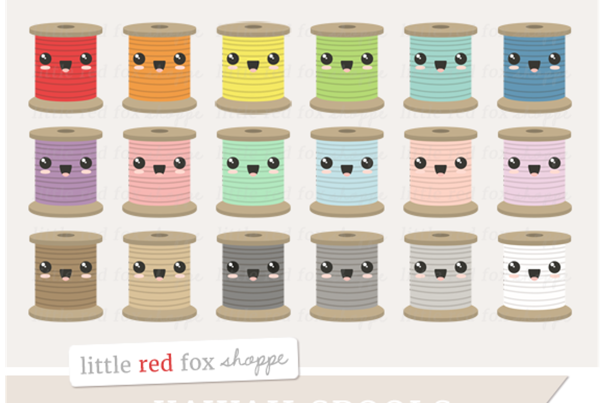 Kawaii Thread Spool Clipart, an Illustration by Little Red Fox Shoppe