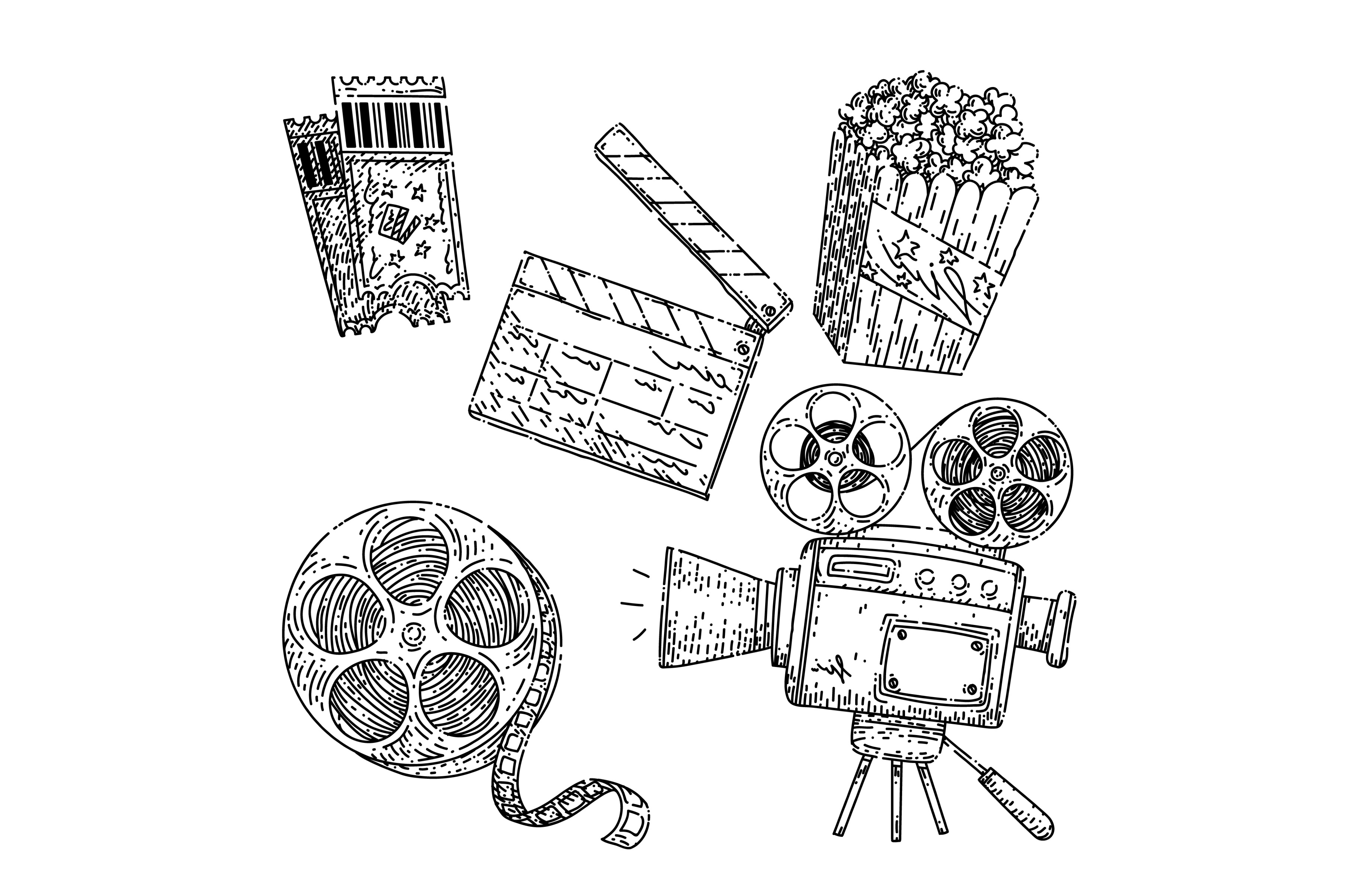 cinema movie set sketch hand drawn, an Illustration by pikepicture