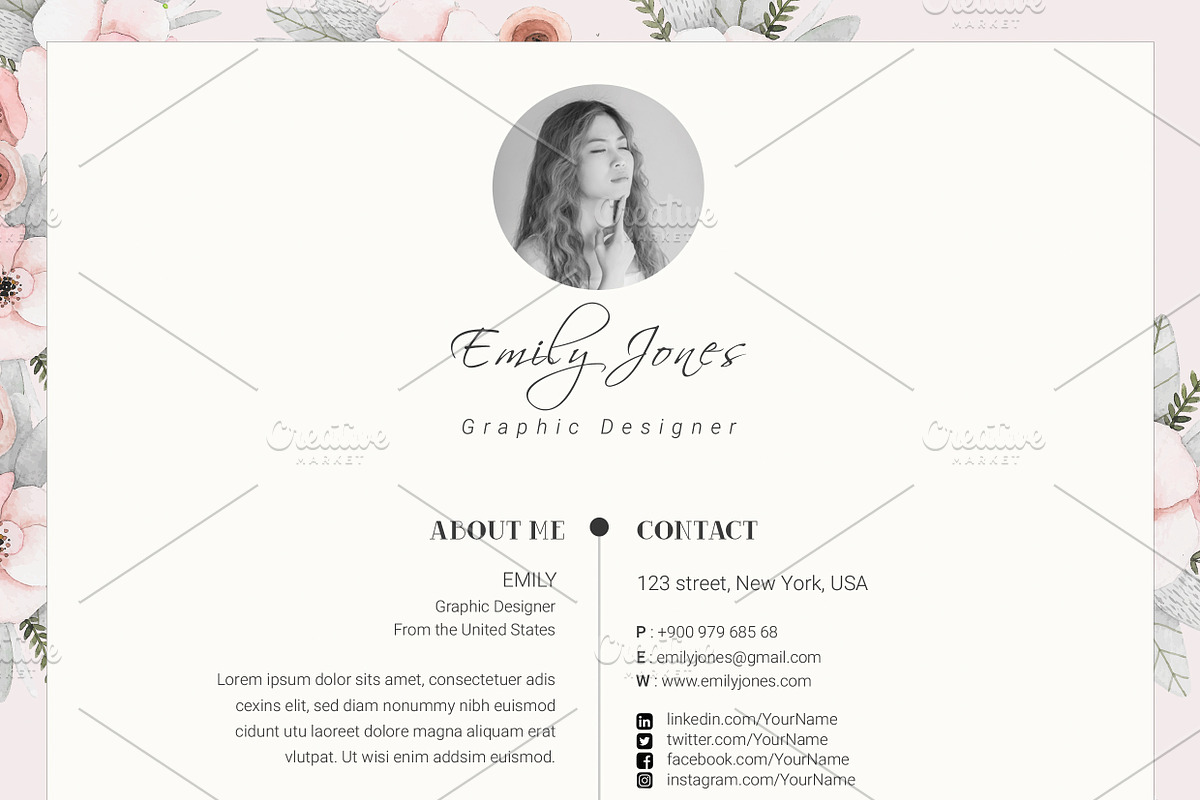 Floral Pattern CV-Resume Template *C, a Resume Template by Showy68 ...