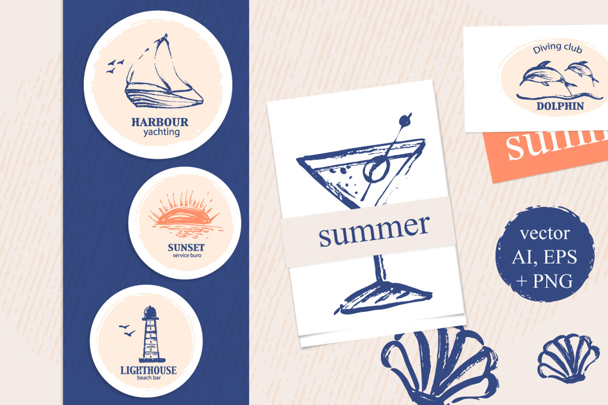 Summer logo set, a Seasonal Illustration by katya.bogina