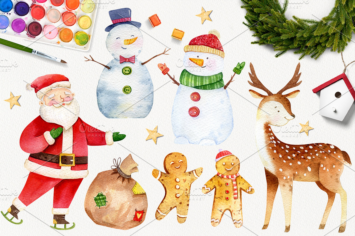 Classic Watercolor Christmas Clipart, a Decorative Illustration by ...