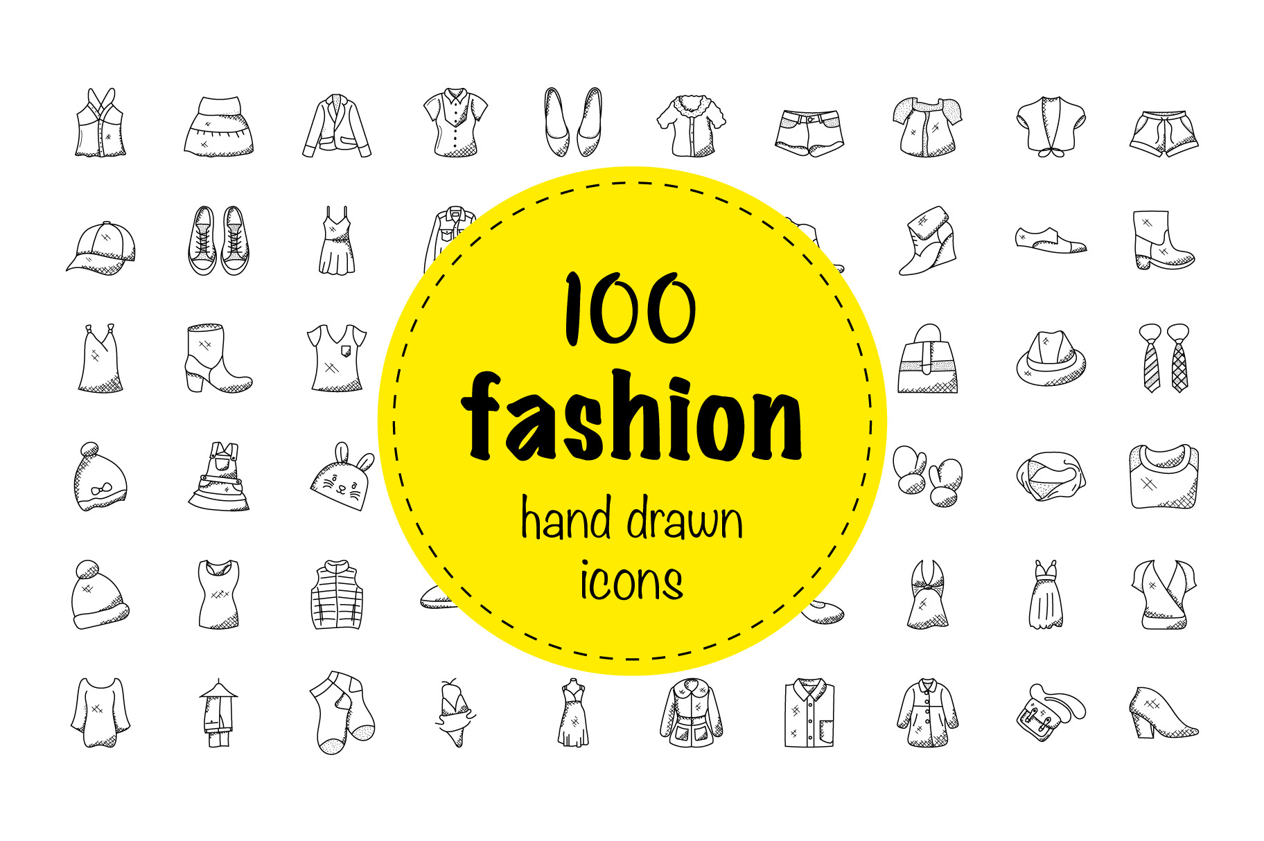 100 Hand Drawn Doodle Fashion Icons, an Icon by Creative Stall