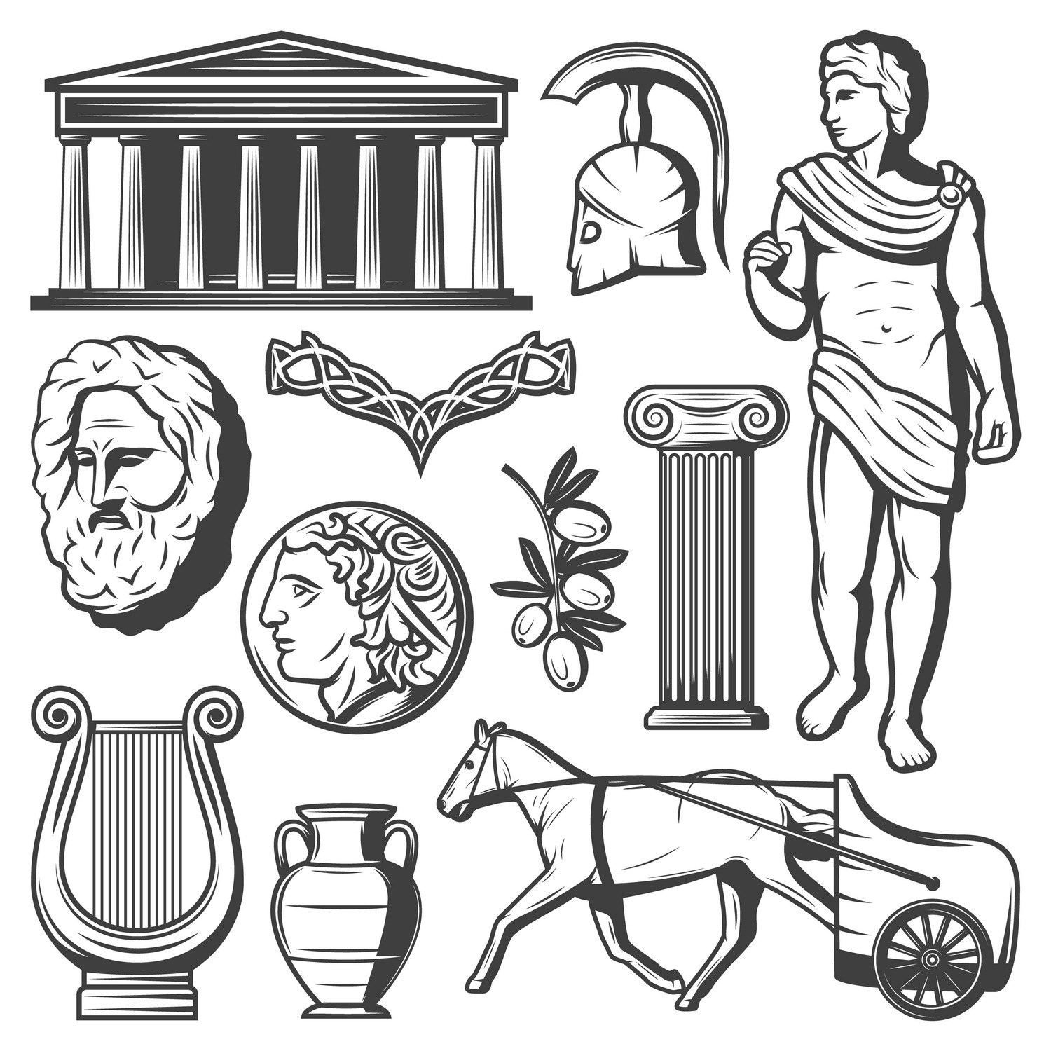 Vintage Ancient Greece Elements Set, an Icon by Alexander Belenkiy