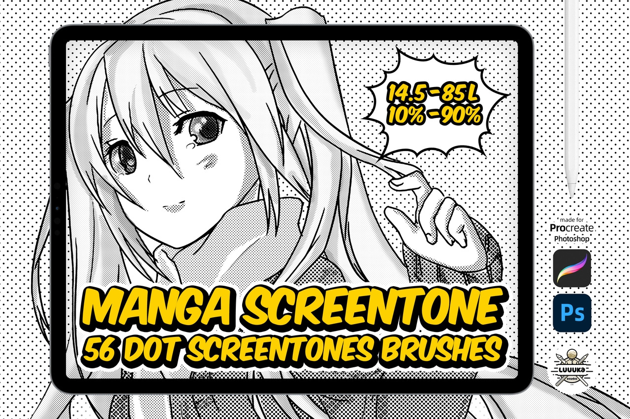 MANGA SCREENTONE Halftones Brushes, a Brush Add-On by Luuuka studio