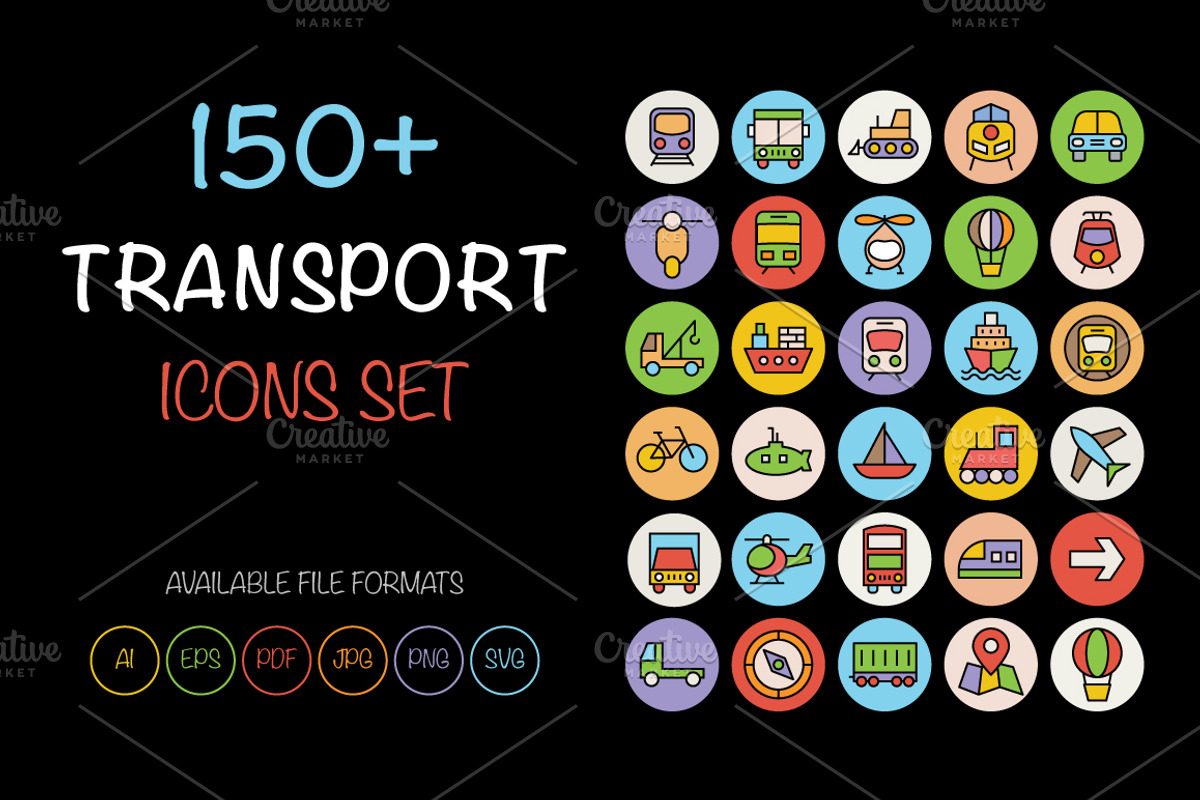 150+ Transport Icons Set, an Icon by Vectors Market