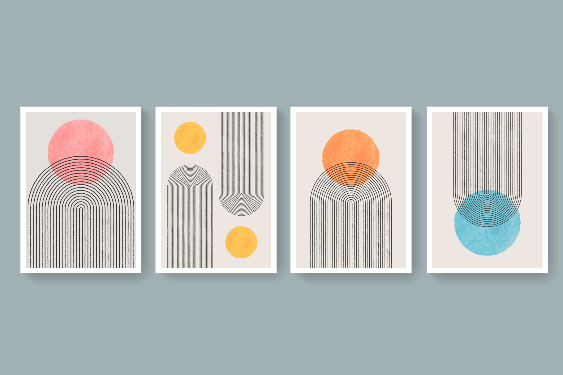 4 Mid Century Modern Art Posters, a Decorative Illustration by ...