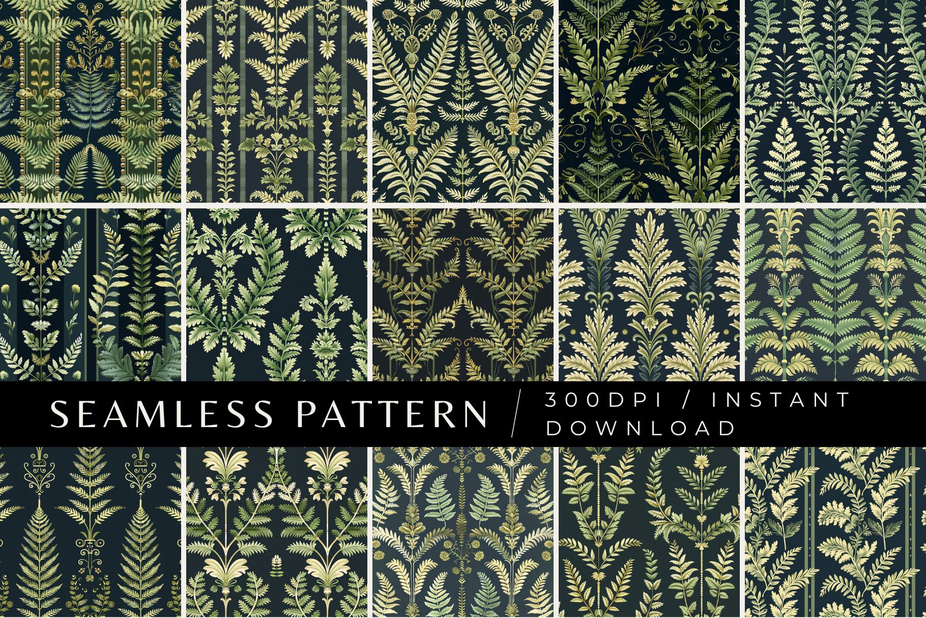 15 Symmetrical Ferns Patterns, a Pattern Graphic by Inknfolly