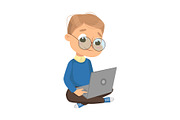 Little Boy Using Laptop Computer | Education Illustrations ~ Creative ...